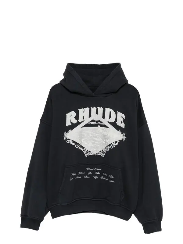 R H U D E Logo Print Cotton Hoodie - Black