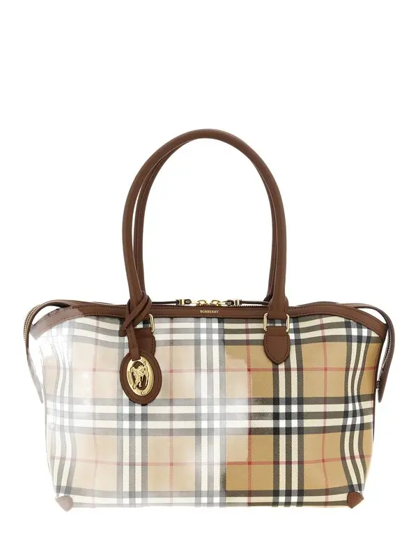 Burberry Check Pattern Coated Cotton Canvas Shopper - Cream