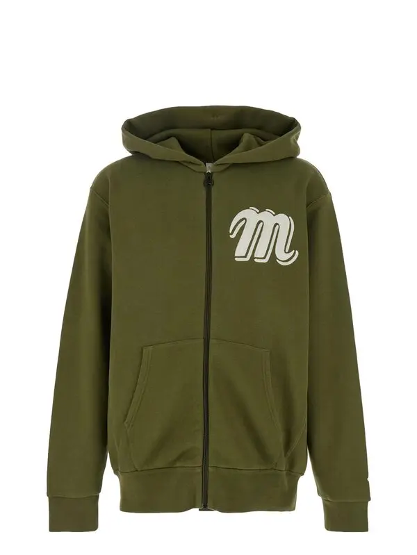 Moncler Green Sweatshirt With Monogram Embroidery On The Front And Logo Patch On The Sleeve In Cotton Jersey - Multicolor