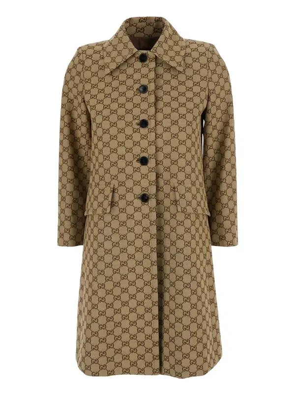 Gucci Gg Canvas Pointed Collar Coat - Multicolor