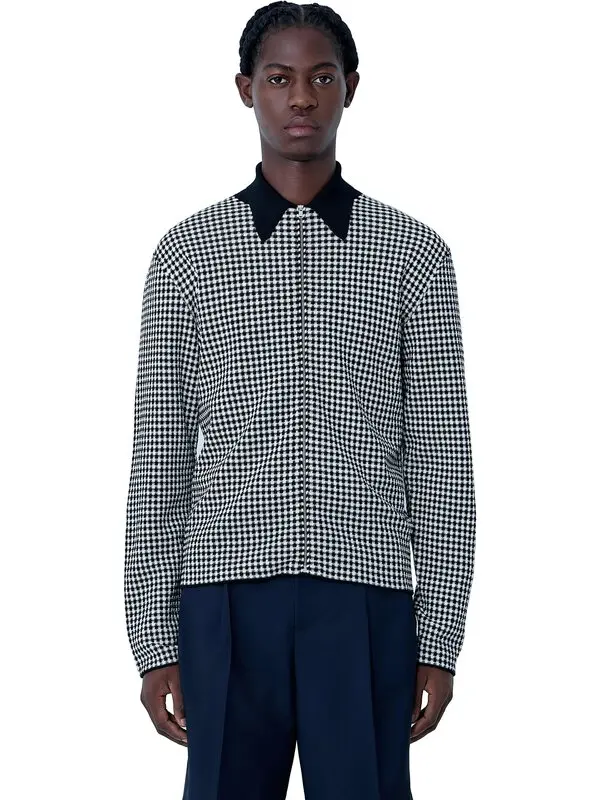 JIL SANDER Houndstooth Zip-up Shirt - Gray