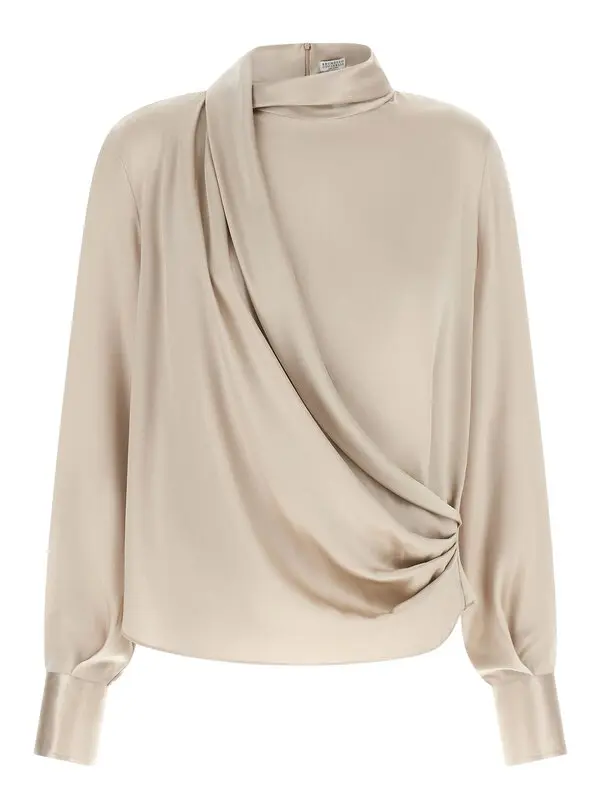 Brunello Cucinelli Asymmetric Draped Blouse - Cream