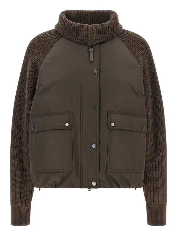 Brunello Cucinelli Knit Insert Down Jacket - Brown