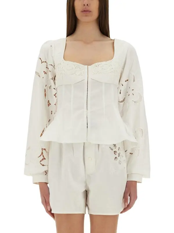 MARINE SERRE Upcycled Linen Top - White