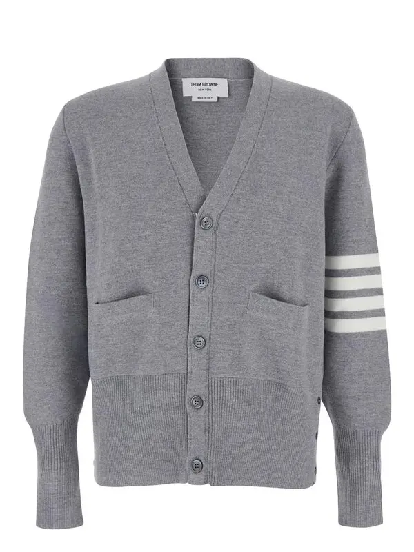 Thom Browne Wool Cardigan With Striped Sleeve - Multicolor
