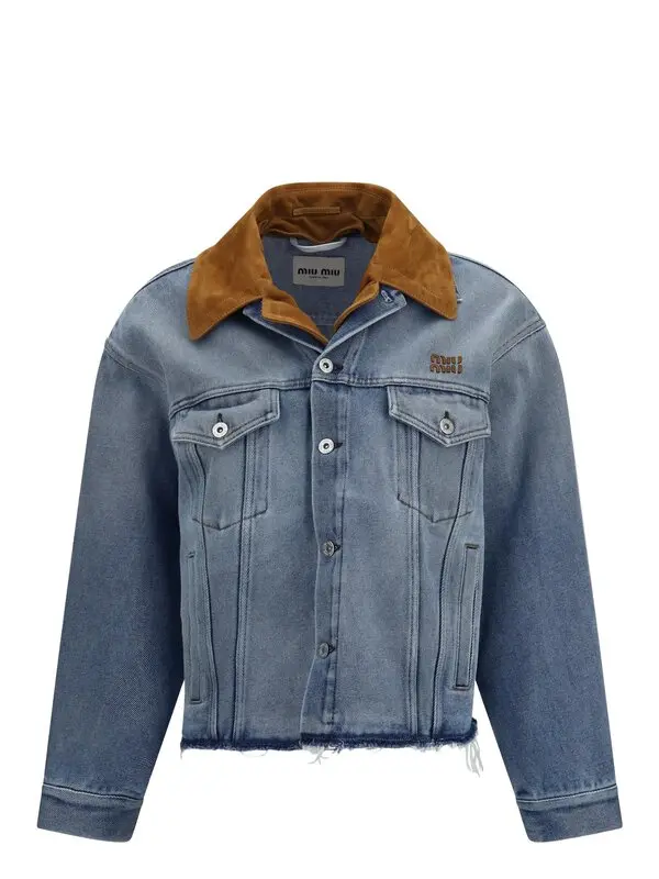Miu Miu Washed Denim And Suede Jacket - Blue