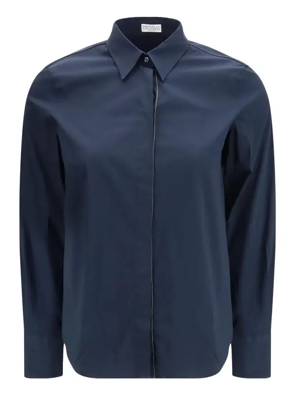 Brunello Cucinelli Embellished Cotton Shirt - Blue