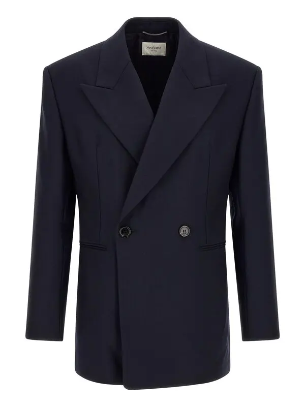 Saint Laurent Felted Wool Gabardine Blazer Jacket - Blue