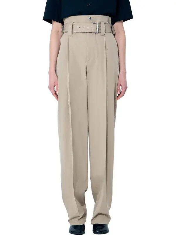 Bottega Veneta Compact Cotton Belted Pants - Cream