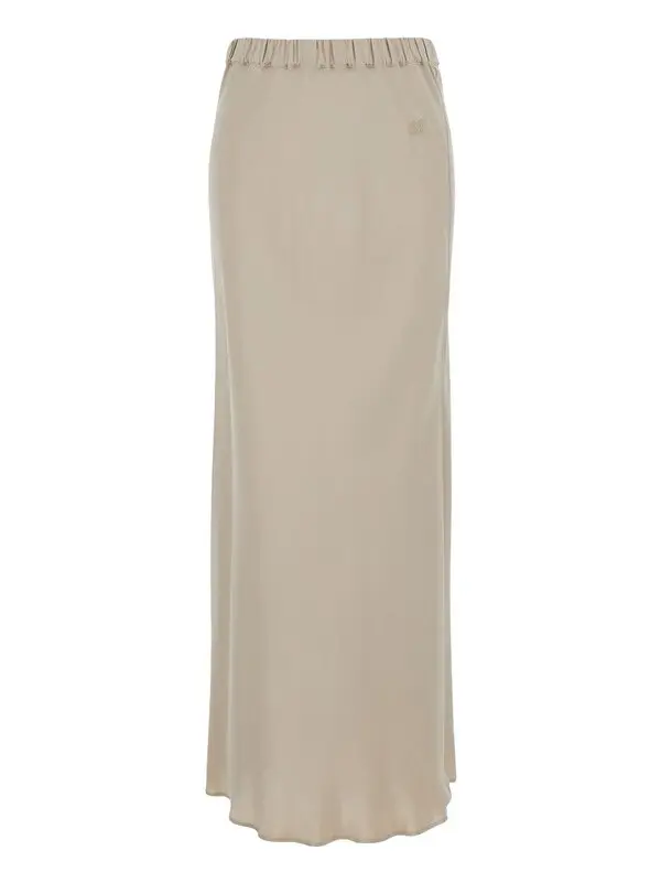 Max Mara Sospiro' Beige Skirt With Logo Embroidery On The Front And Elasticized Waist In Silk For - Cream