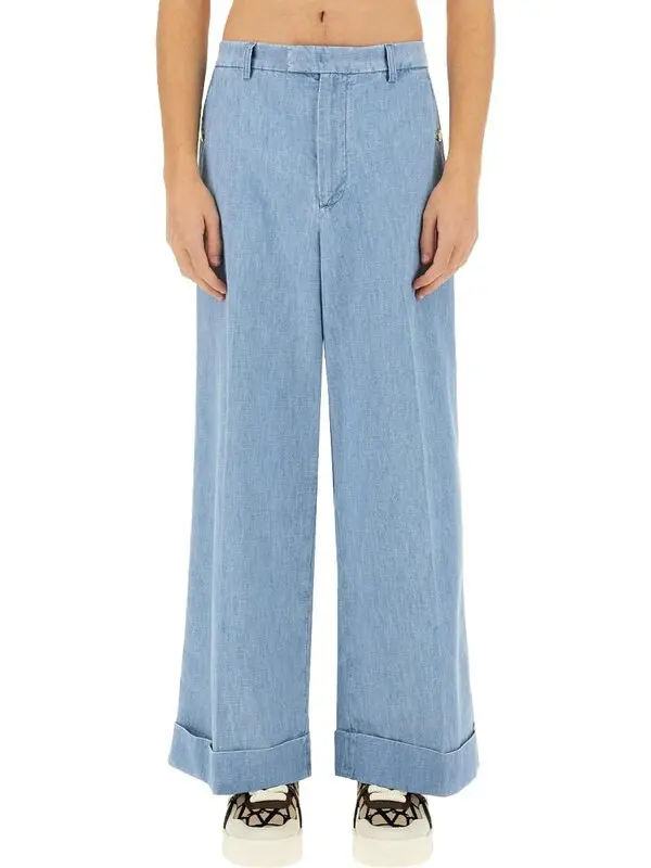 Valentino Garavani Wide Fit Denim Trousers With Lapels - Blue