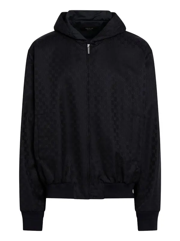 Gucci Gg Cotton Canvas Zip Hooded Jacket - Blue