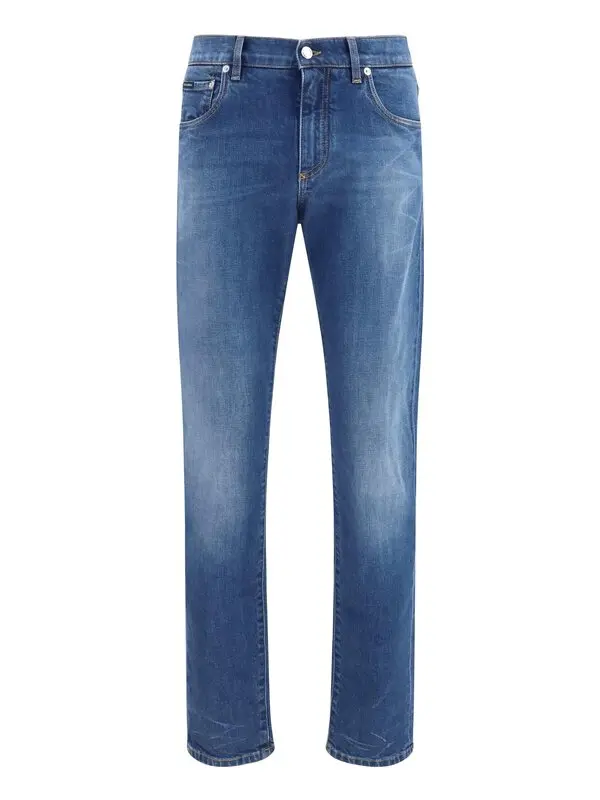 Dolce & Gabbana Slim Stretch Jeans With Dg Logo - Blue