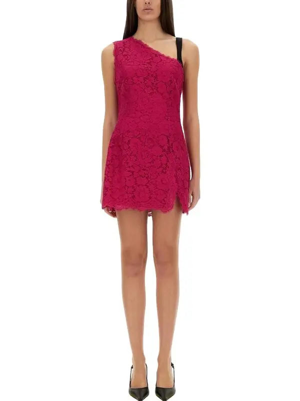 Dolce & Gabbana Mini Dress With Cordonet Lace Slit - Pink