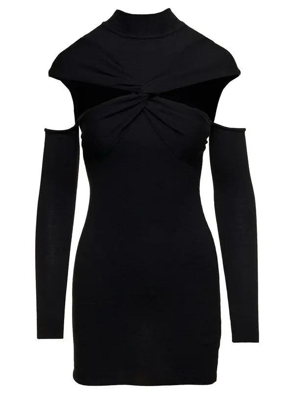 Coperni Wool Mini Dress With Mock Neck And Twisted Cut-out - Multicolor