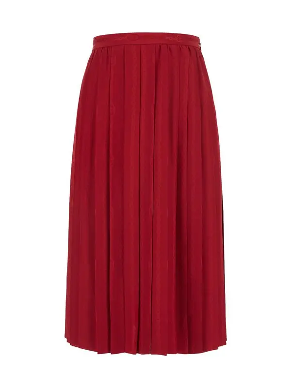 Gucci Red Pleated Skirt With Chain Gg Motif In Silk For - Multicolor