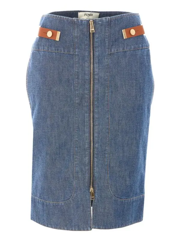 Fendi Straight Midi Denim Skirt - Blue