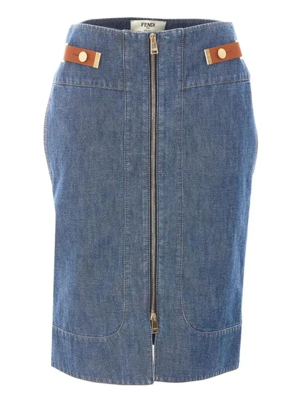 Fendi Straight Midi Denim Skirt - Blue