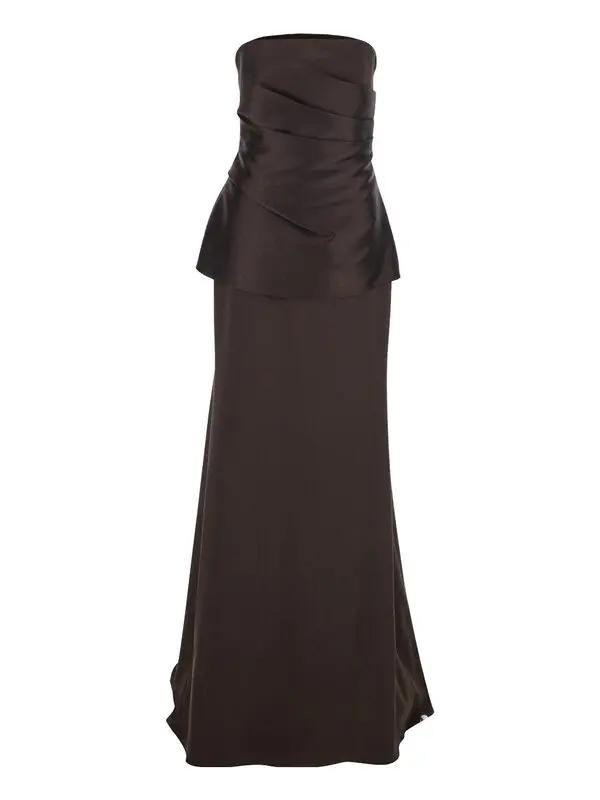 Solace London Alia' Brown Long Dress With Straight Neckline And Flared Design In Tech Fabric - Multicolor