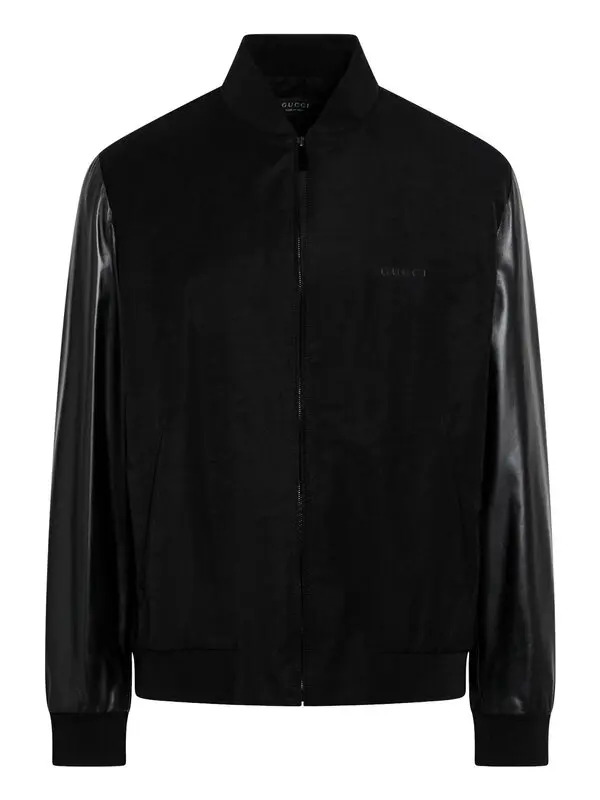 Gucci Fabric Bomber With Nappa Leather Sleeves - Black