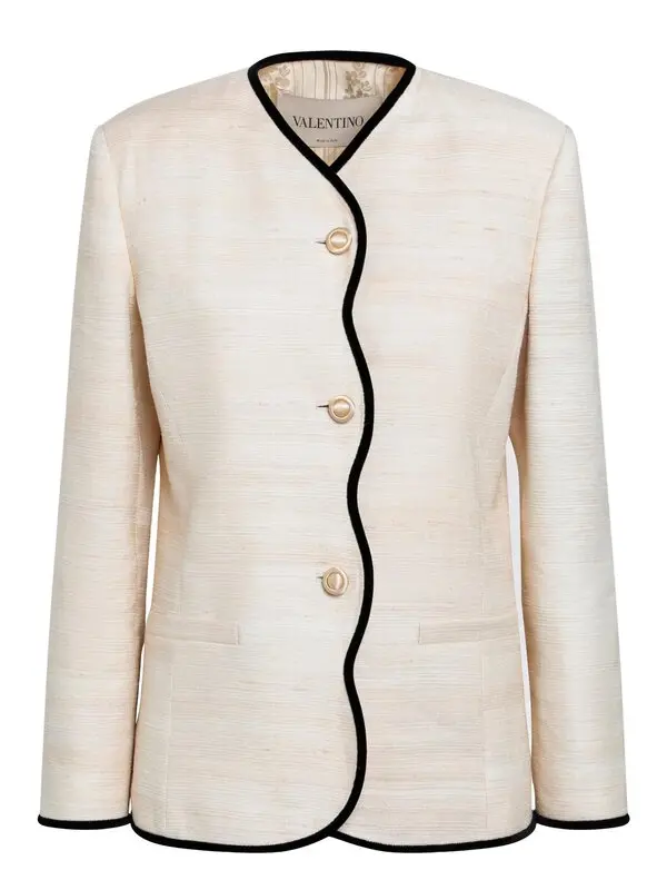 Valentino Garavani Milk-honey Coloured Silk And Linen Jacket - Cream