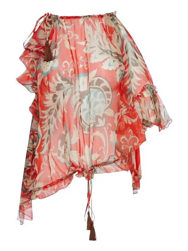 Etro Single-sleeved Silk Top With Floral Pattern - Multicolor