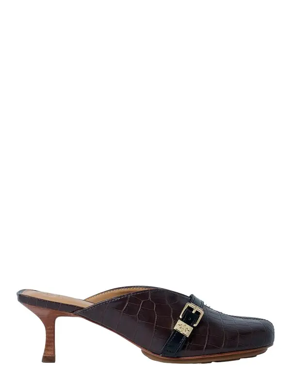 GANNI Sue Croc-embossed Heeled Mules - Brown