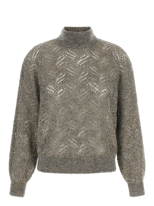 Brunello Cucinelli Dazzling Abstract Leaf' Sweater - Gray