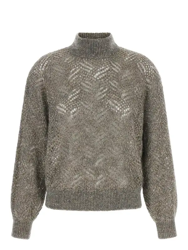 Brunello Cucinelli Dazzling Abstract Leaf Sweater - Gray