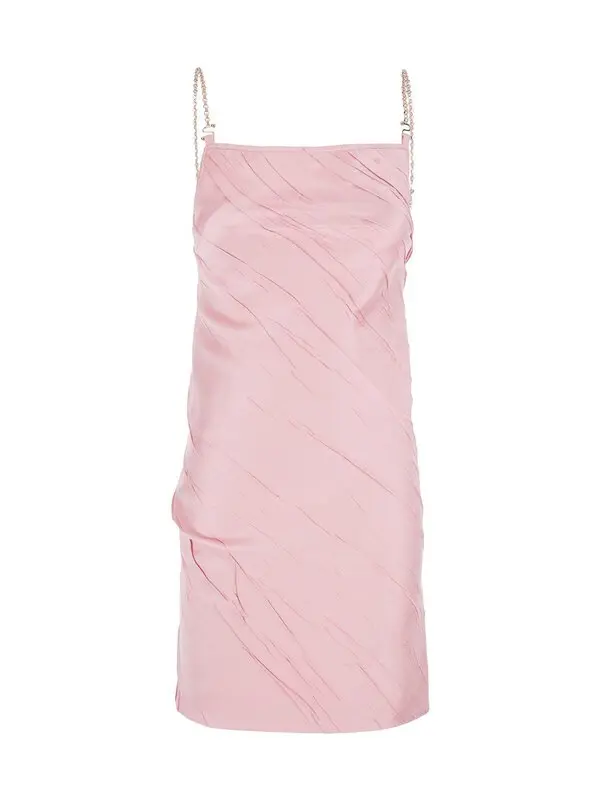 Sportmax Carta' Pink Dress With Removable Chain-link Shoulder Strap And Pleated Design In Tech Fabric - Multicolor