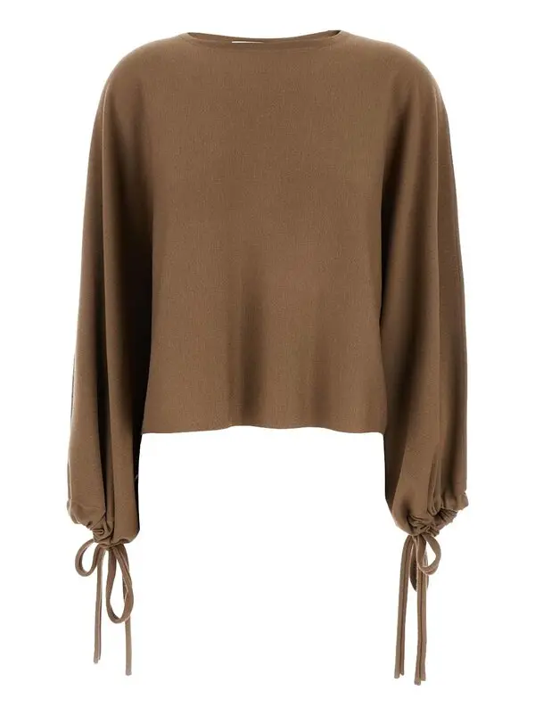 Max Mara Frais' Crewneck Sweater With Cuffs With Ties In Wool - Brown