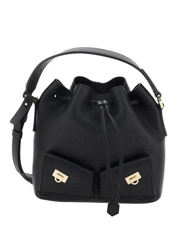 FERRAGAMO Grained Leather Bucket Bag - Black