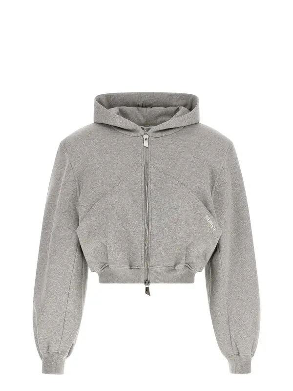 Attico Cropped Zip-up Cotton Hoodie - Gray