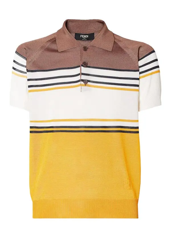 Fendi Multicoloured Striped Viscose Polo Shirt - Multicolor