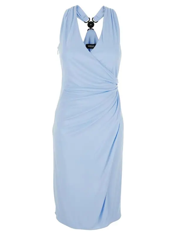 Versace Viscose V-neck Midi Dress With Medusa Plaque - Multicolor