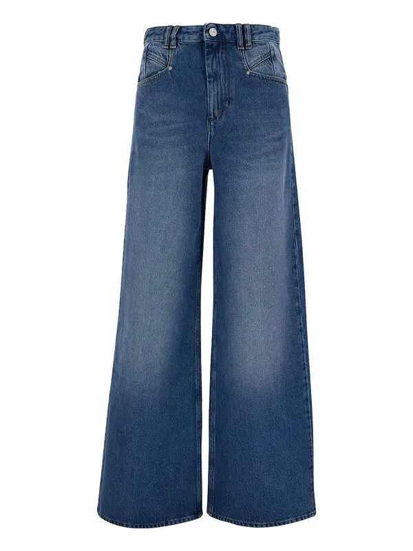Isabel Marant Étoile Lemony' Light Blue Flared Jeans With Logo Patch In Cotton Denim - Multicolor