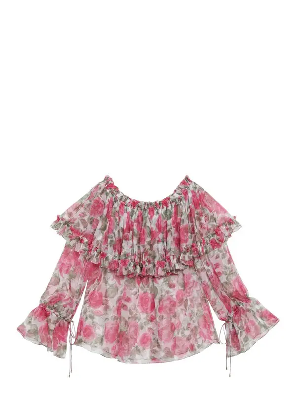 Chloé Puff-sleeve Top In Silk - Multicolor