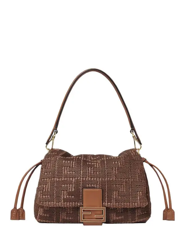 Fendi Medium Baguette Mumsâ€ Bag In Woven Raffia With Ff Sellier Embroidery - Brown