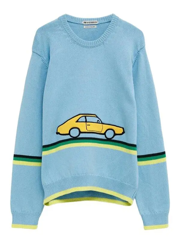 JW Anderson Car-intarsia Striped Knit Jumper - Blue