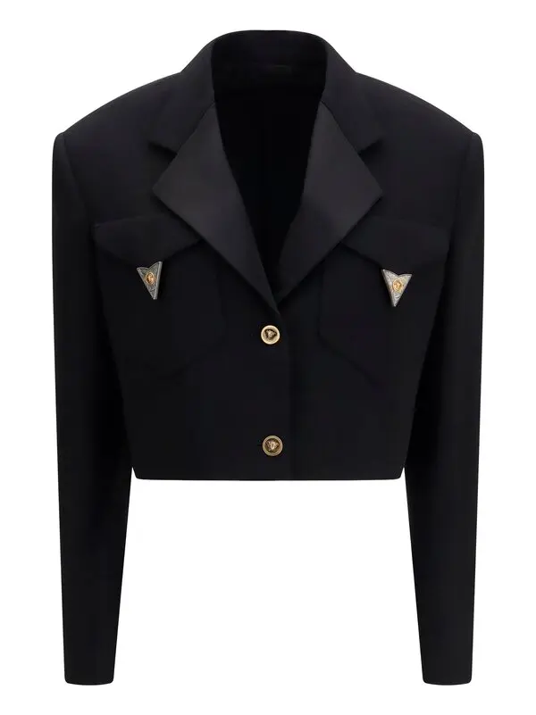 Versace Cropped Wool Blazer - Black