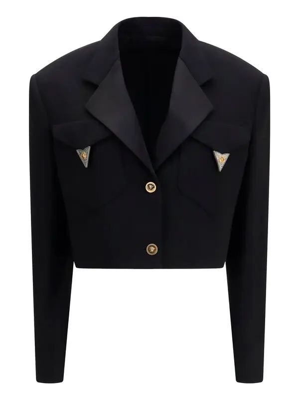 Versace Cropped Wool Blazer - Black