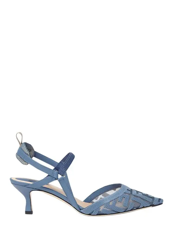 Fendi Jacquard Velvet Ff Motif Slingback Pumps - Blue