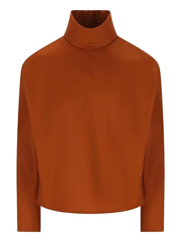 Saint Laurent Silk Blend Turtleneck Top - Red