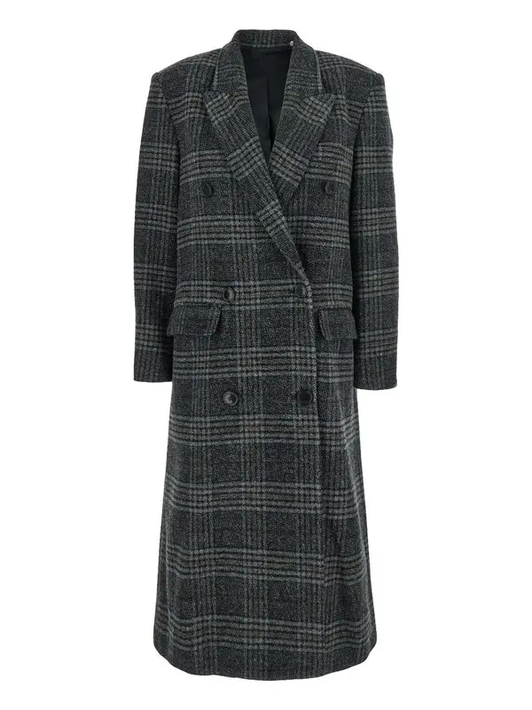 Isabel Marant Étoile Lexana' Grey Double-breasted Coat With Peak Revers And All-over Check Motif In Wool - Multicolor