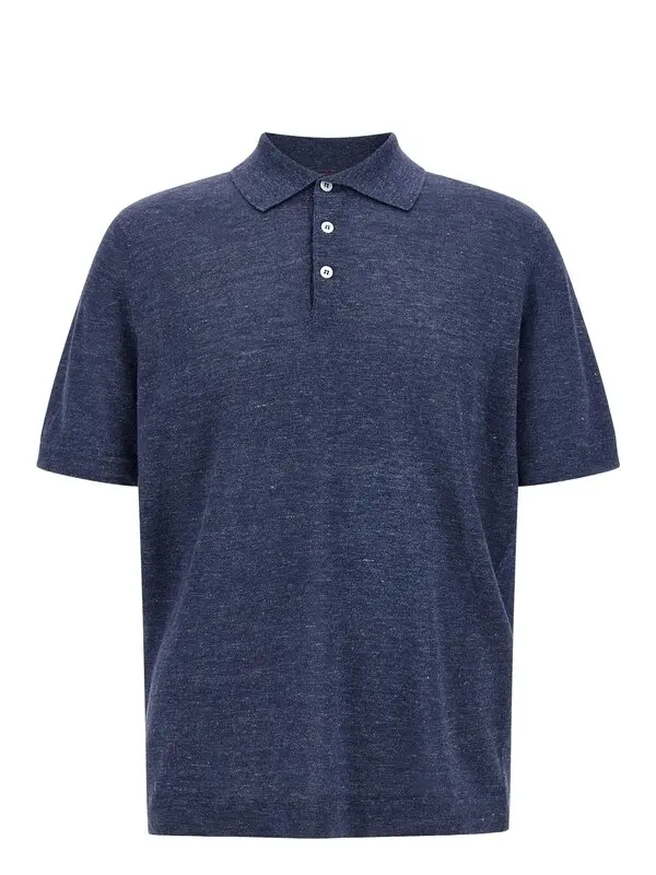 Brunello Cucinelli Linen Cotton Polo Shirt - Blue