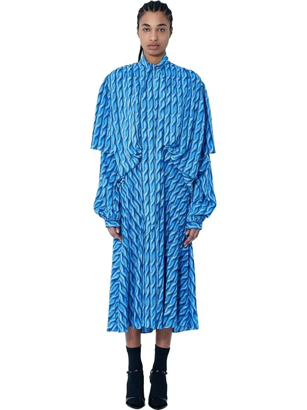 Balenciaga Double Sleeve Pleated Dress - Blue