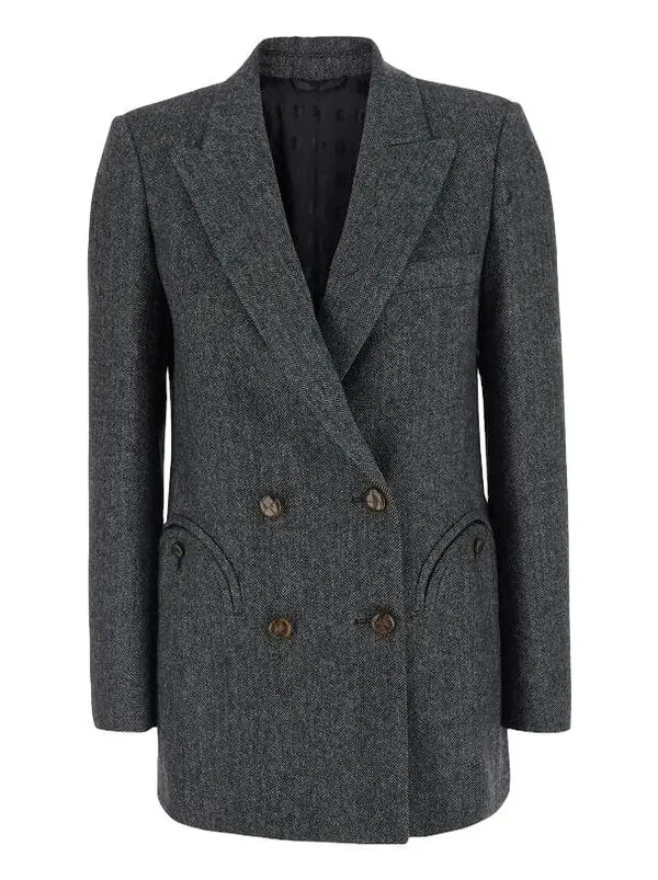 BLAZÉ MILANO Herringbone Virgin Wool Blend Double-breasted Blazer - Gray