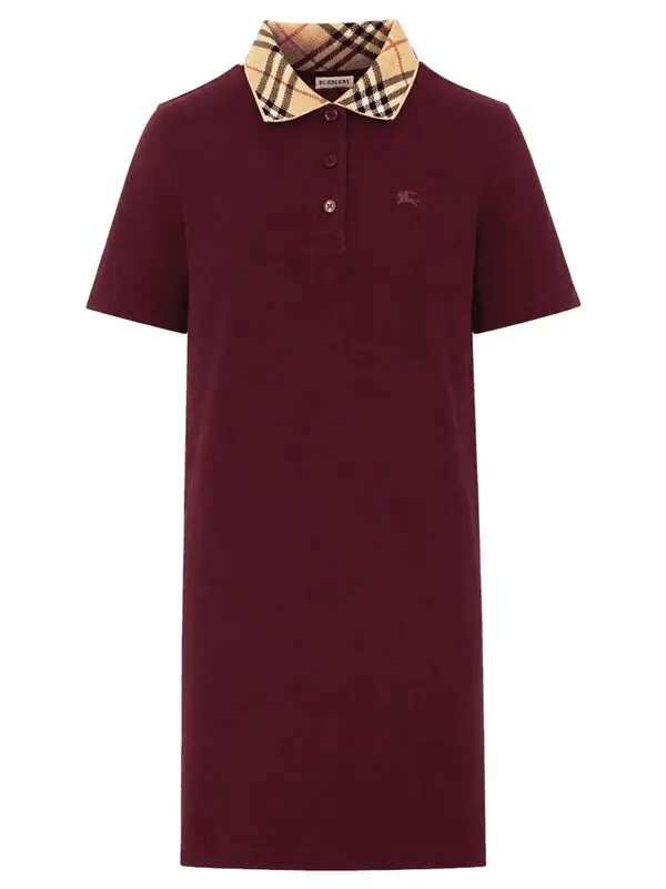 Burberry Check Collar Polo Dress - Red