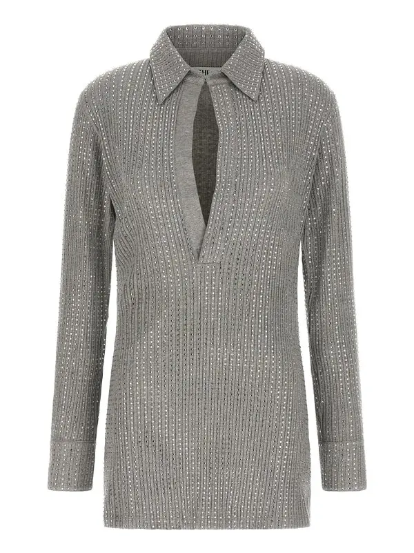Attico Rhinestone Appliqué Mini Dress - Gray