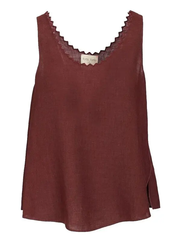FORTE_FORTE Linen Top With Scalloped Neckline - Multicolor